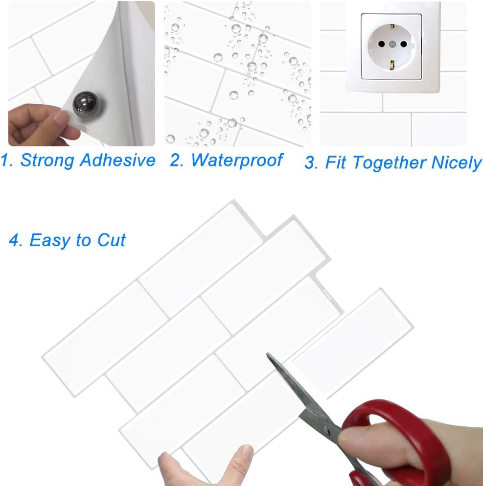 White Subway Tiles – 5 Pack – Self Adhesive Stick on Tiles, Wall Tiles ...