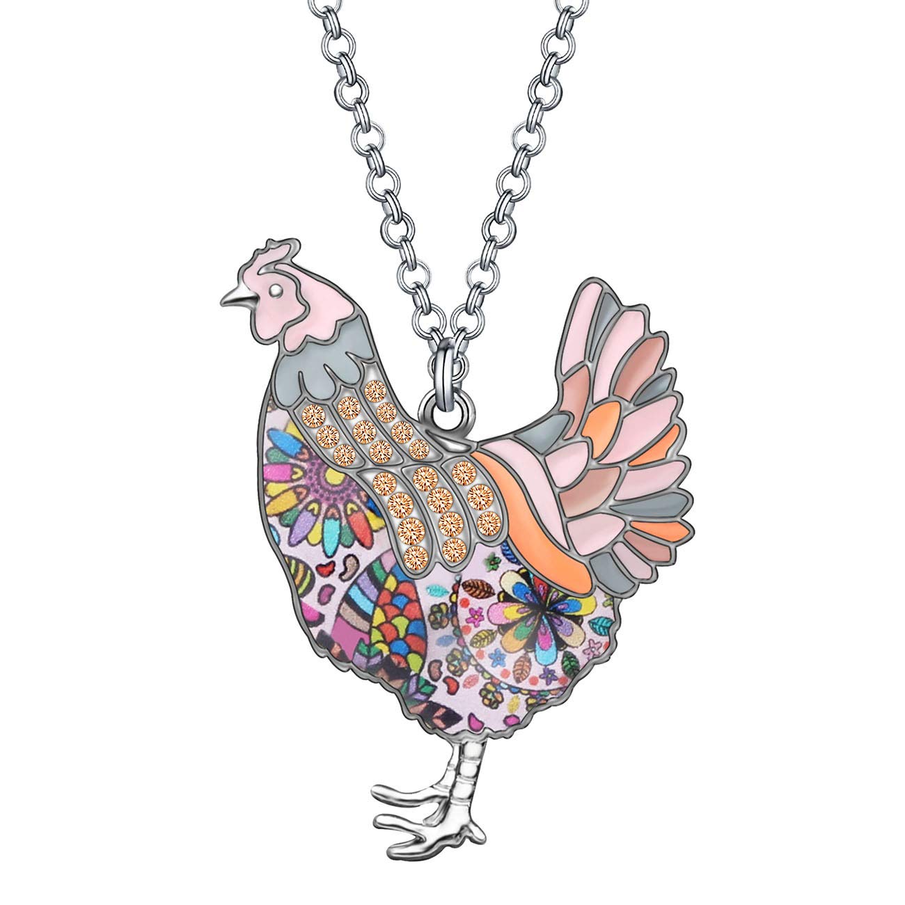 Buy WEVENI Enamel Alloy Chicken Hen Necklace Pendant Chain Farm Animal ...