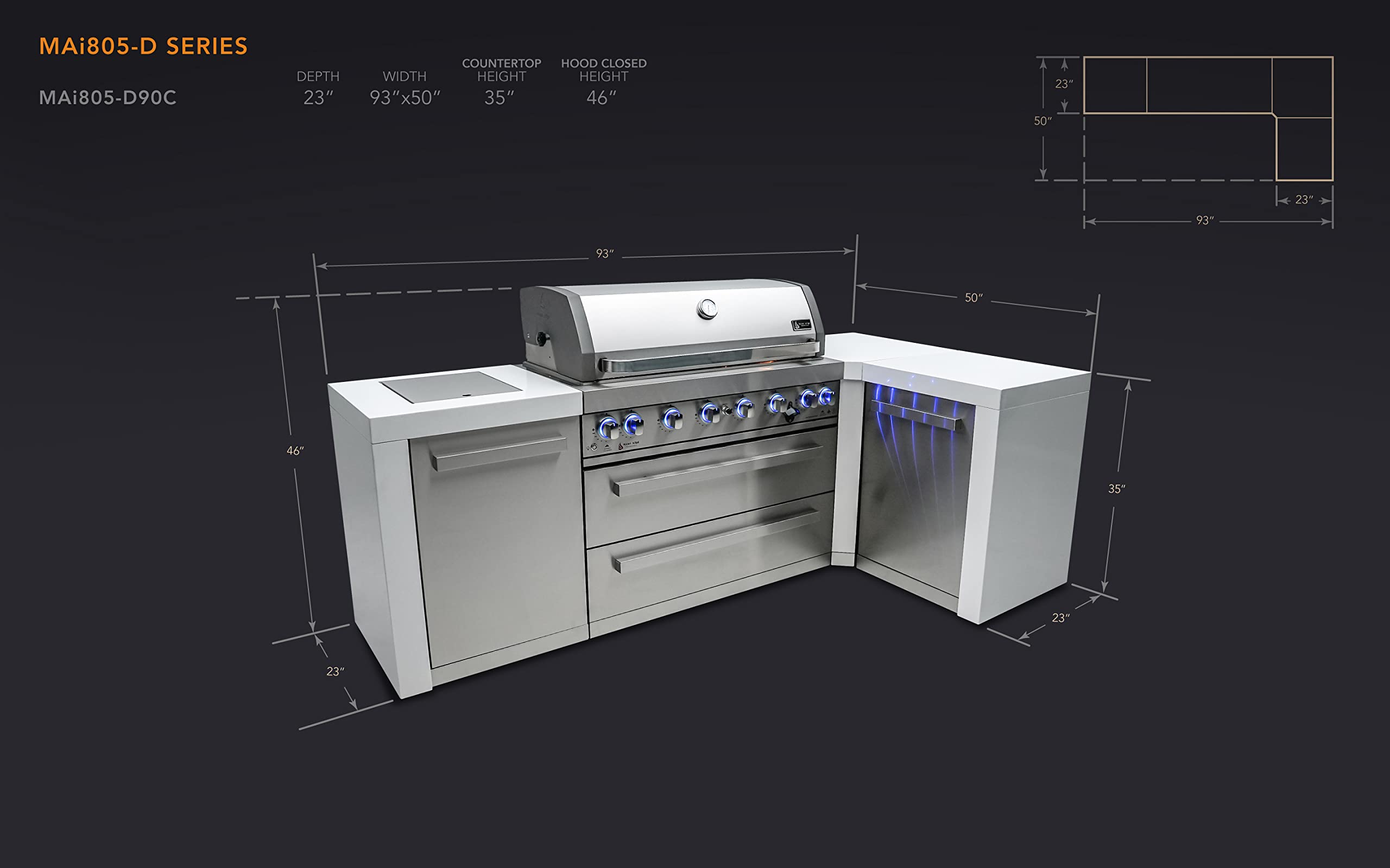 Mont Alpi MAi805-D90 44-inch 6-Burner 115000 BTU 90 Degree Corner ...