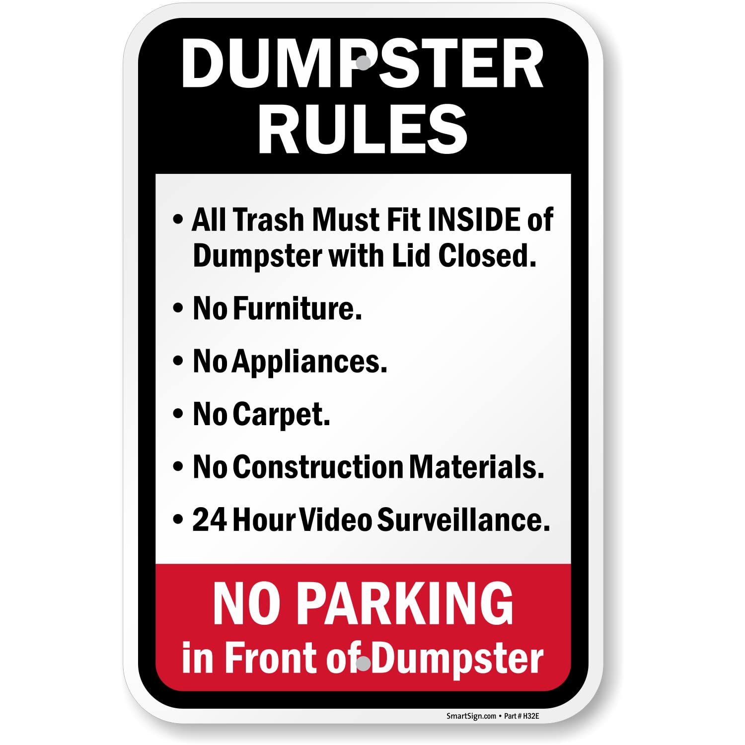 SmartSign 18 x 12 inch “Dumpster Rules - No Parking In Front Of Dumpster” Metal Sign, 120 mil ...