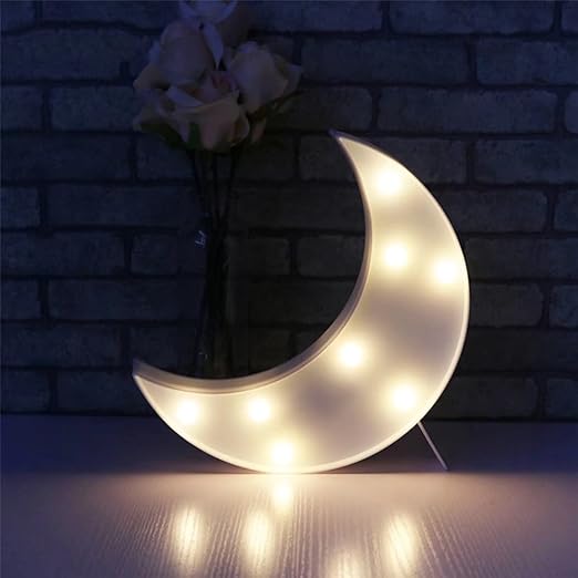 LED Crescent Moon Night Light Sign - MOON Letters LED Lights - Nursery ...
