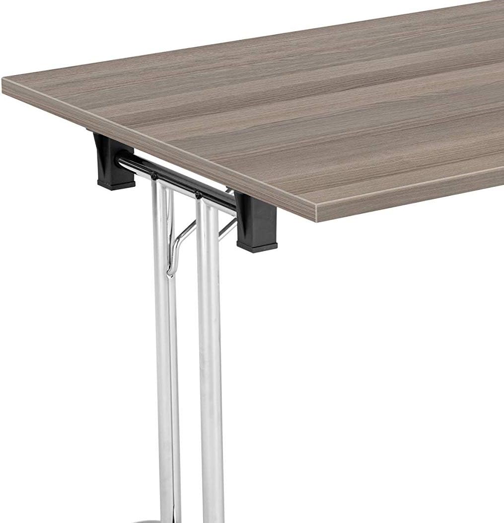 Office Hippo Folding Table Chrome Frame, Grey Oak, 160 x 70 cm – BigaMart
