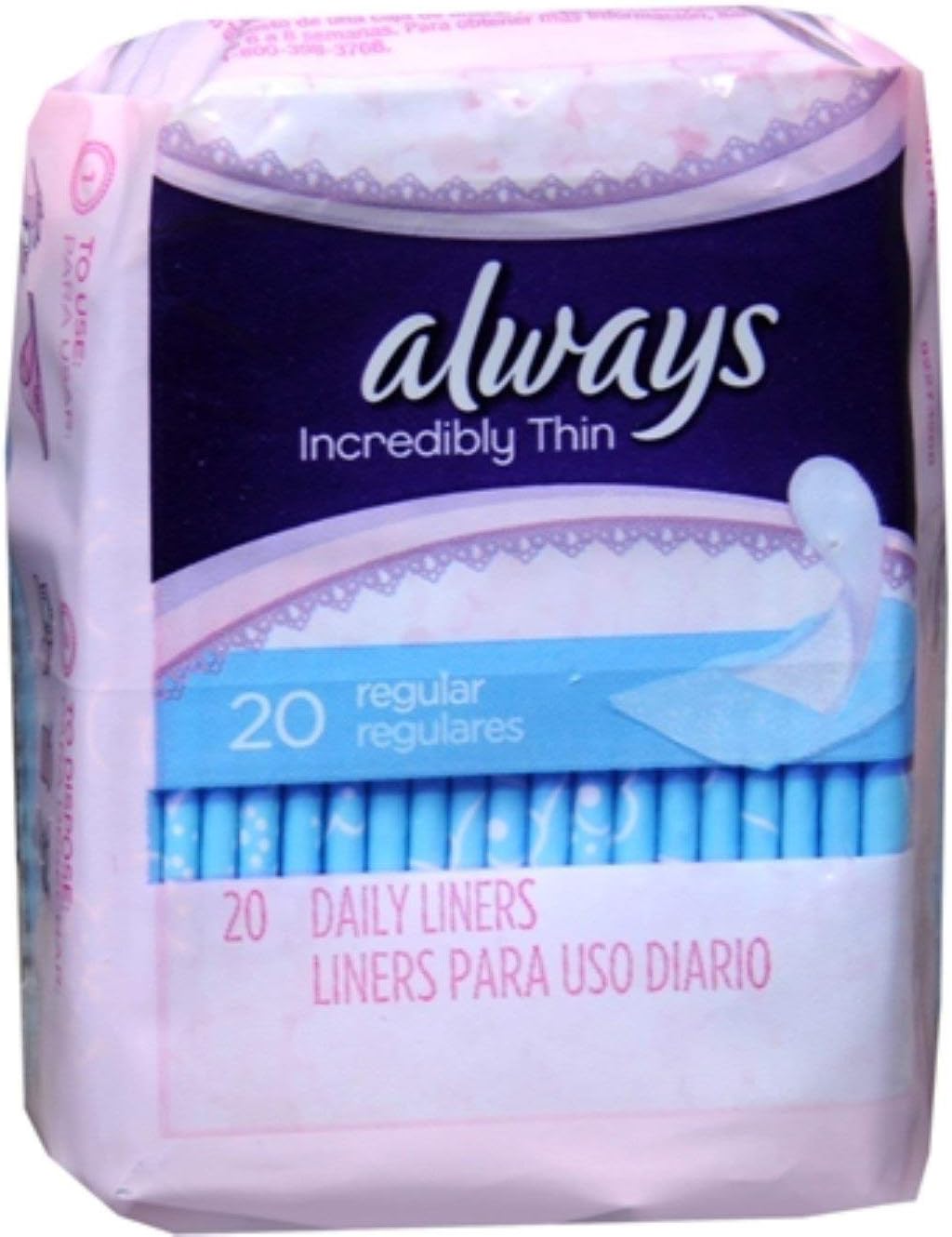 Amazon.com: Always Thin Pantiliners Regular Unscented 20 Each (Pack of ...