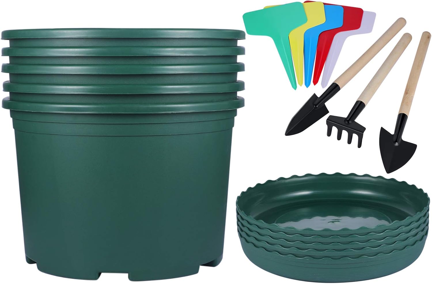 Amazon.com: 5 Pack 4.3 Gallon Flower Pots, Plastic Planter with Saucer ...