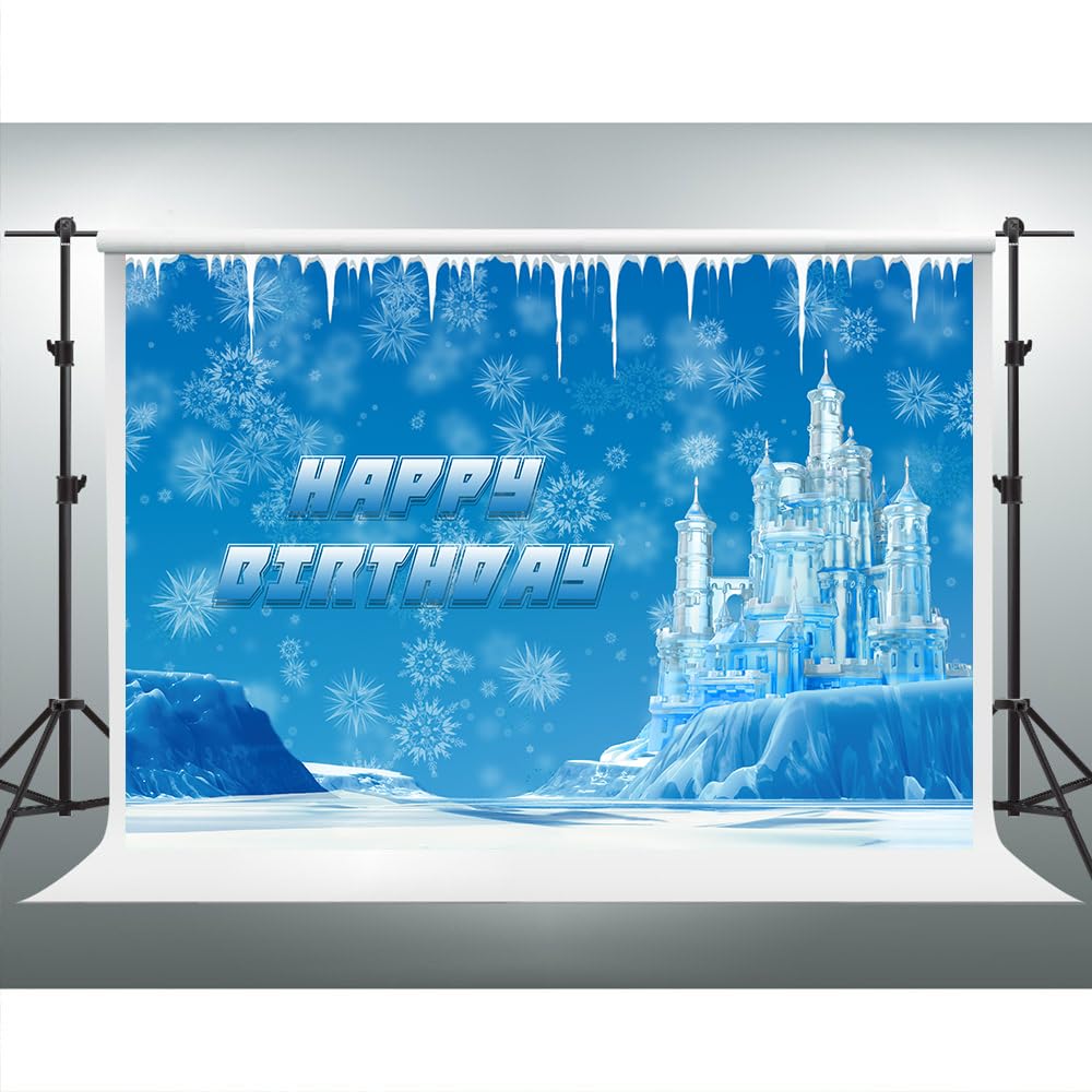 VIDMOT Ice Snow Castle Backdrop 7x5ft Happy Birthday Backdrop for Kids ...