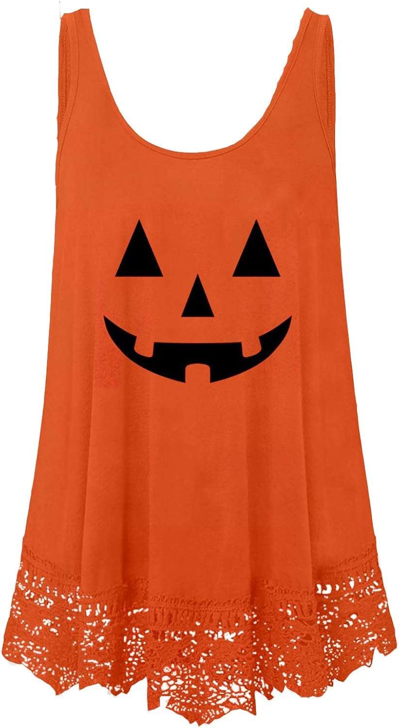 Buy Women Halloween Pumpkin Print Tank Tops Halloween Sleeveless ...