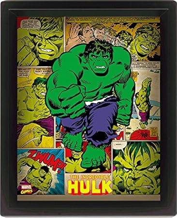 Marvel Retro 10 x 20,32 cm Hulk con Marco 3D Póster, Multi-Color ...