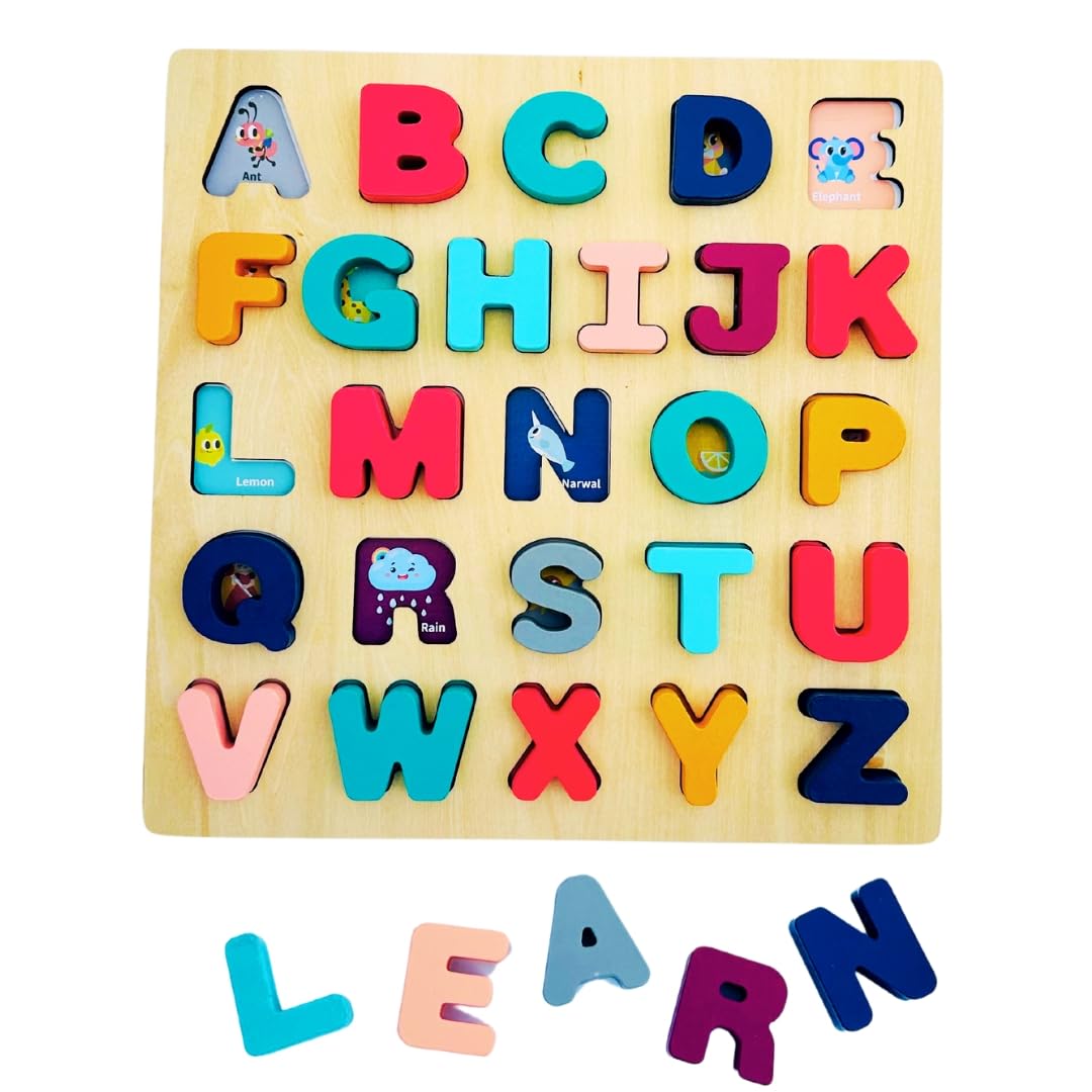 KBSmart Wooden Puzzles for Toddlers - Alphabet Puzzle and Number ...