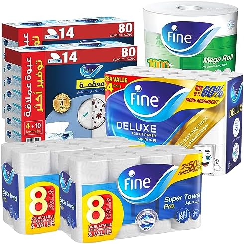 Fine Family Bundle with Fine Classic Facial Tissue 14 Packs, Fine Super ...