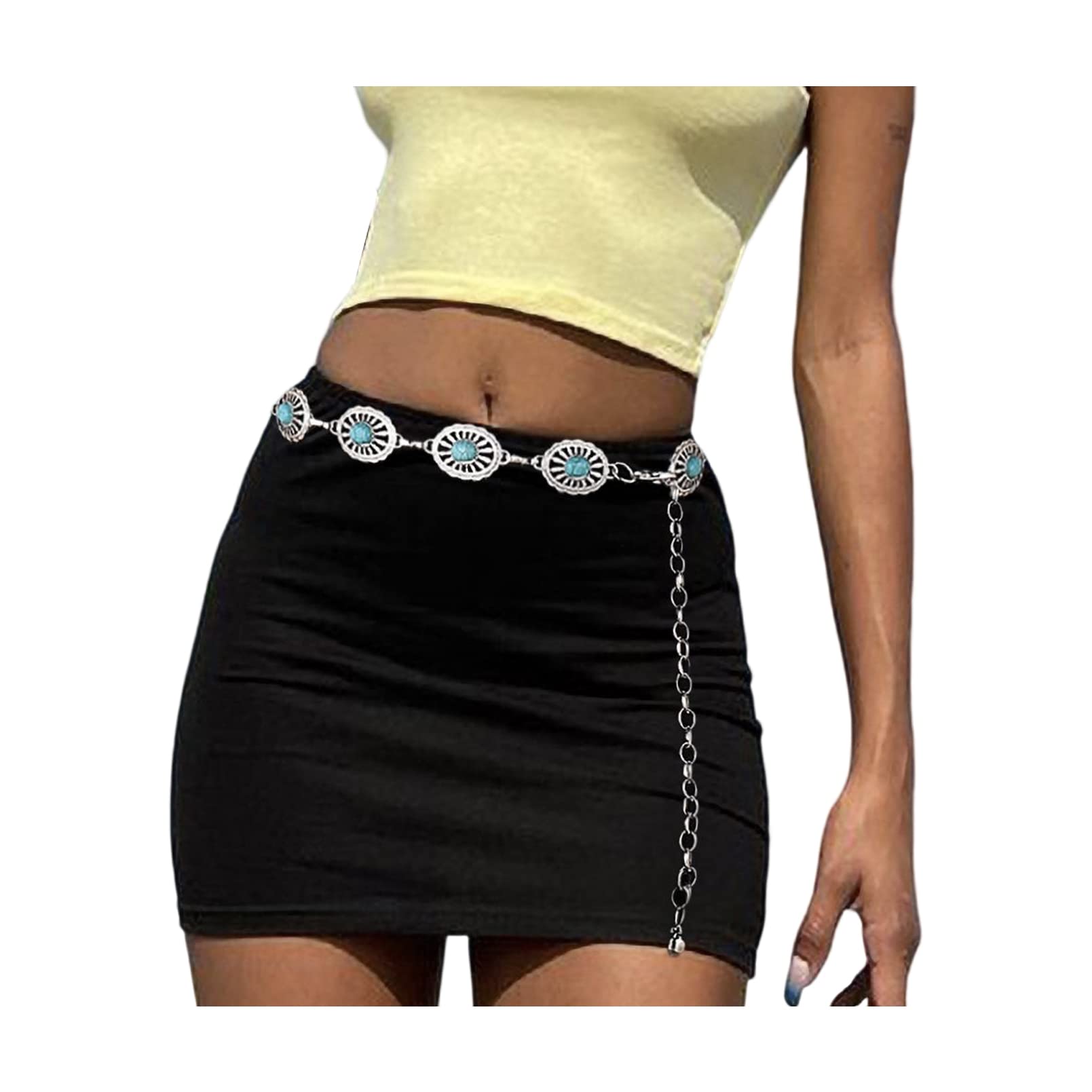 Western Oval Turquoise Chain Belt Body Chain for Women, Antique Metal ...