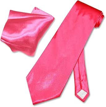 Solid HOT PINK FUSCHIA Color NeckTie Handkerchief Matching Men's Neck ...