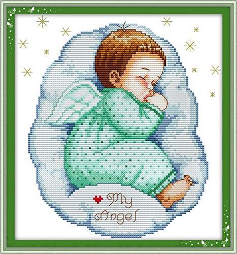 Benway Stamped Cross Stitch Asleep Angel Baby Boy