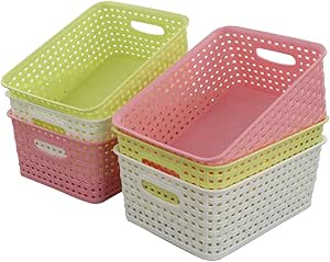 Amazon.com: Fiaze Woven Plastic Storage Basket, 10.03" x 7.55" x 4.09 ...