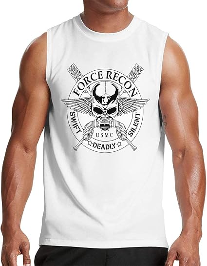 Amazon.com: USMC Force Recon Mens Sleeveless Muscle T-Shirt 3XL White ...