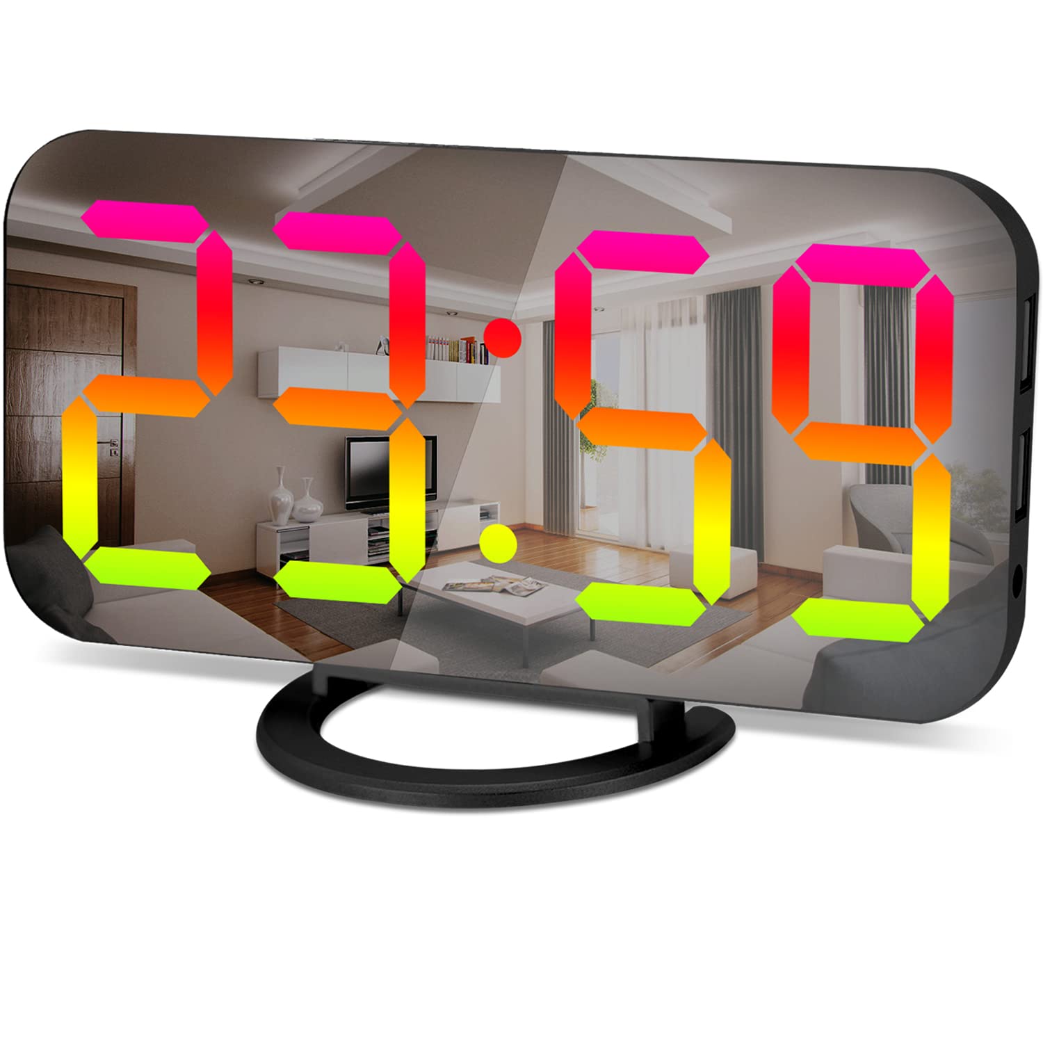 SZELAM LED RGB Digital Alarm Clock,with 11 Color Modes Display,Mirror ...