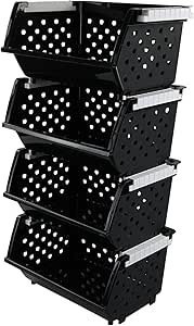 Amazon.com: Wekioger 4 Pack Plastic Stackable Storage Baskets, Large ...