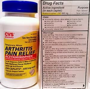 Amazon.com: CVS Arthritis Pain Relief Acetaminophen 650 mg 250 Caplets ...