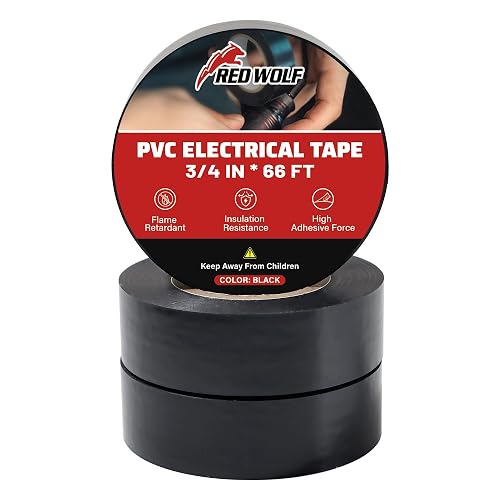 RED WOLF 3 Rolls 3/4" x 66FT Electrical Tape PVC Acrylates Copolymer ...