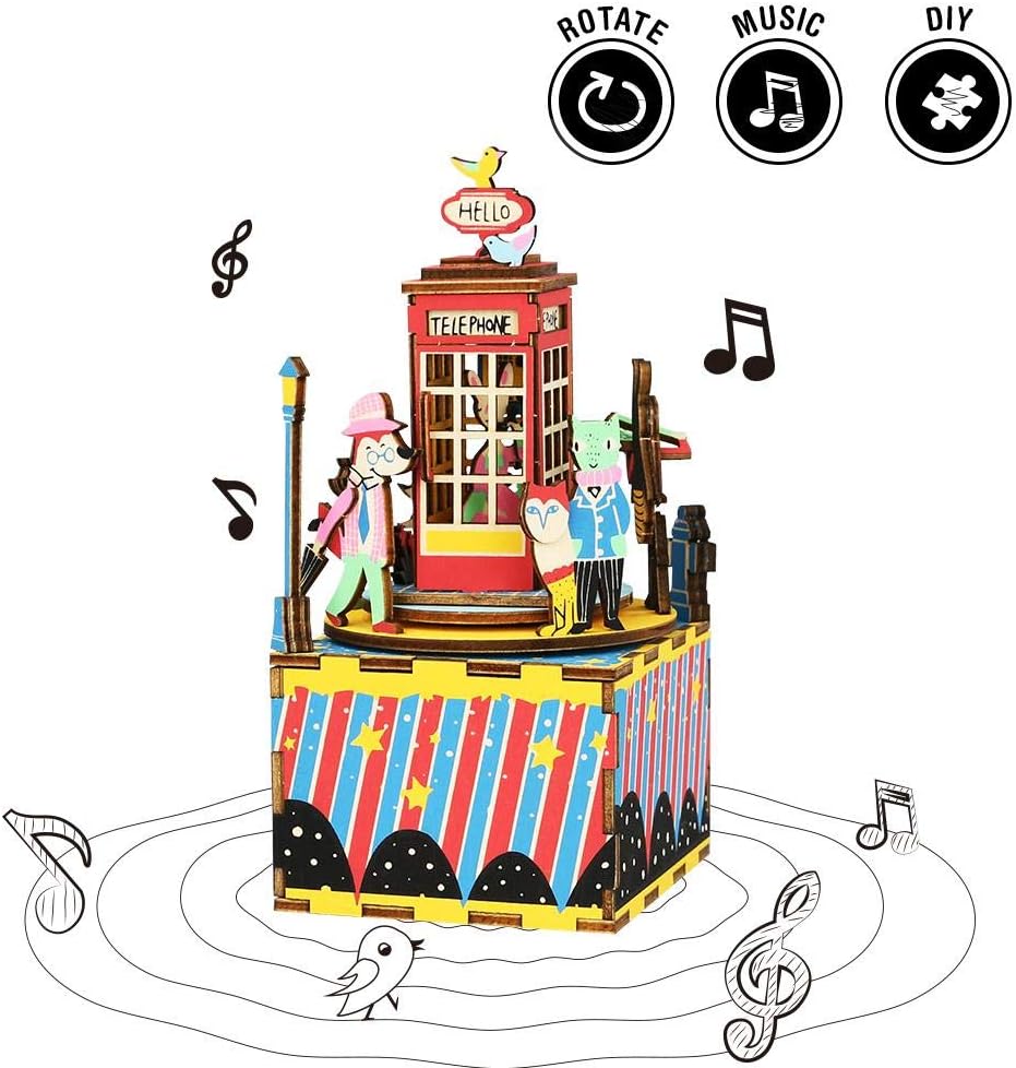 ROBOTIME DecoBay 3D Music Box Moving Wooden Puzzle DIY Woodcraft Model ...