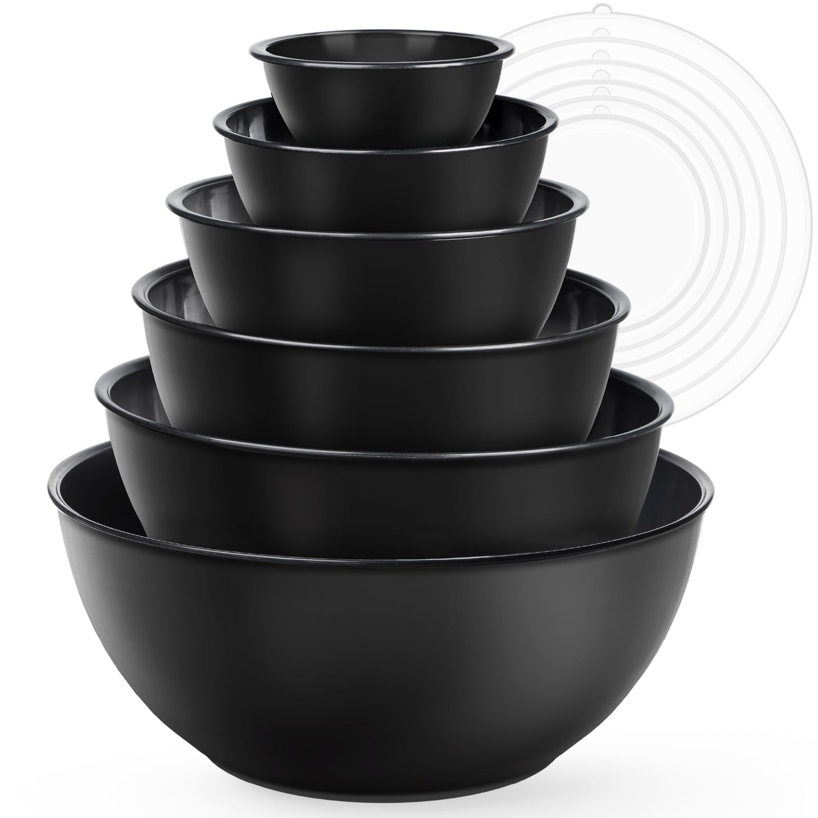 6-Piece Plastic Mixing Bowl Set with Lids for Kitchen, Nesting Storage ...