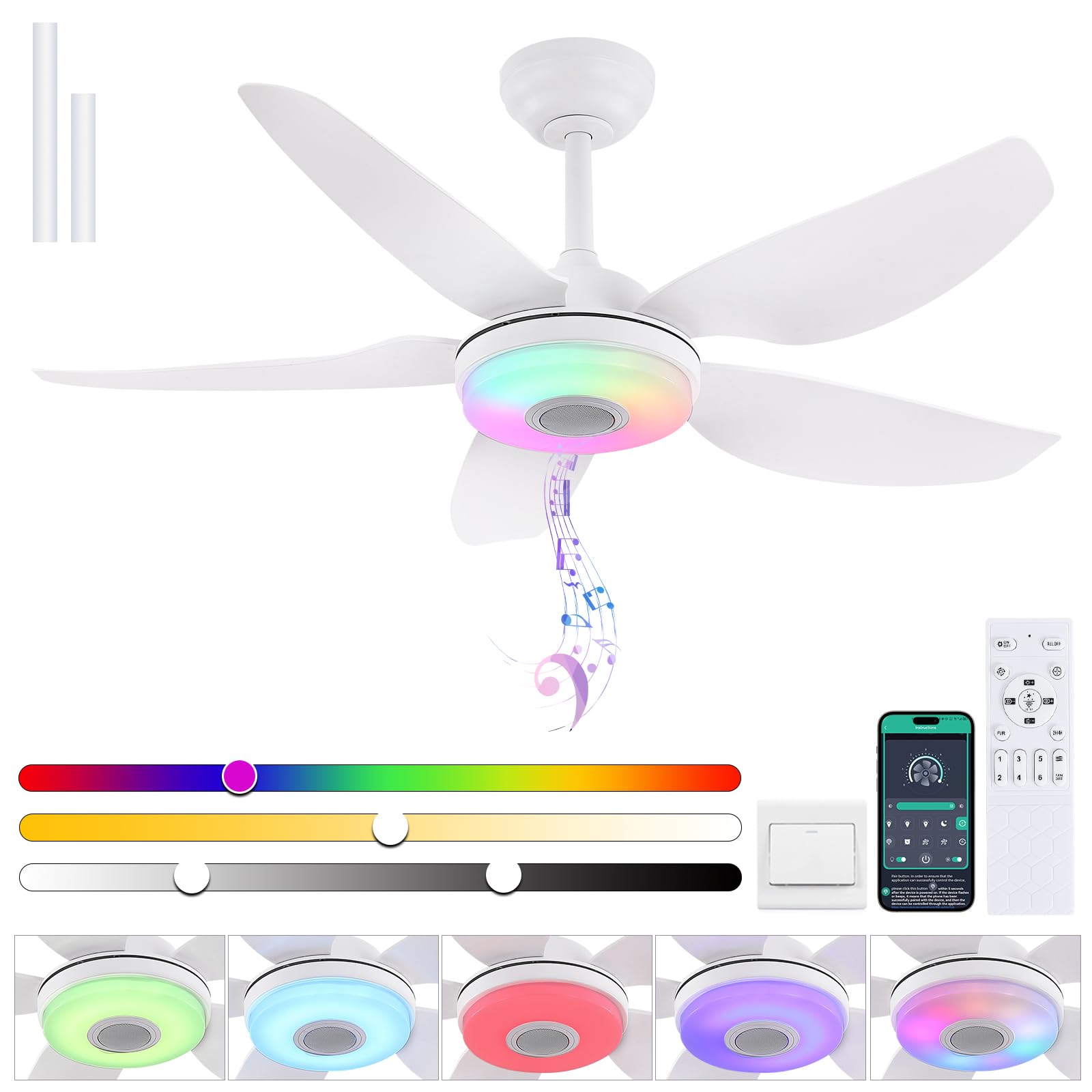 Kviflon 46" Ceiling Fans with Lights and Remote/APP Control, Modern 2 ...