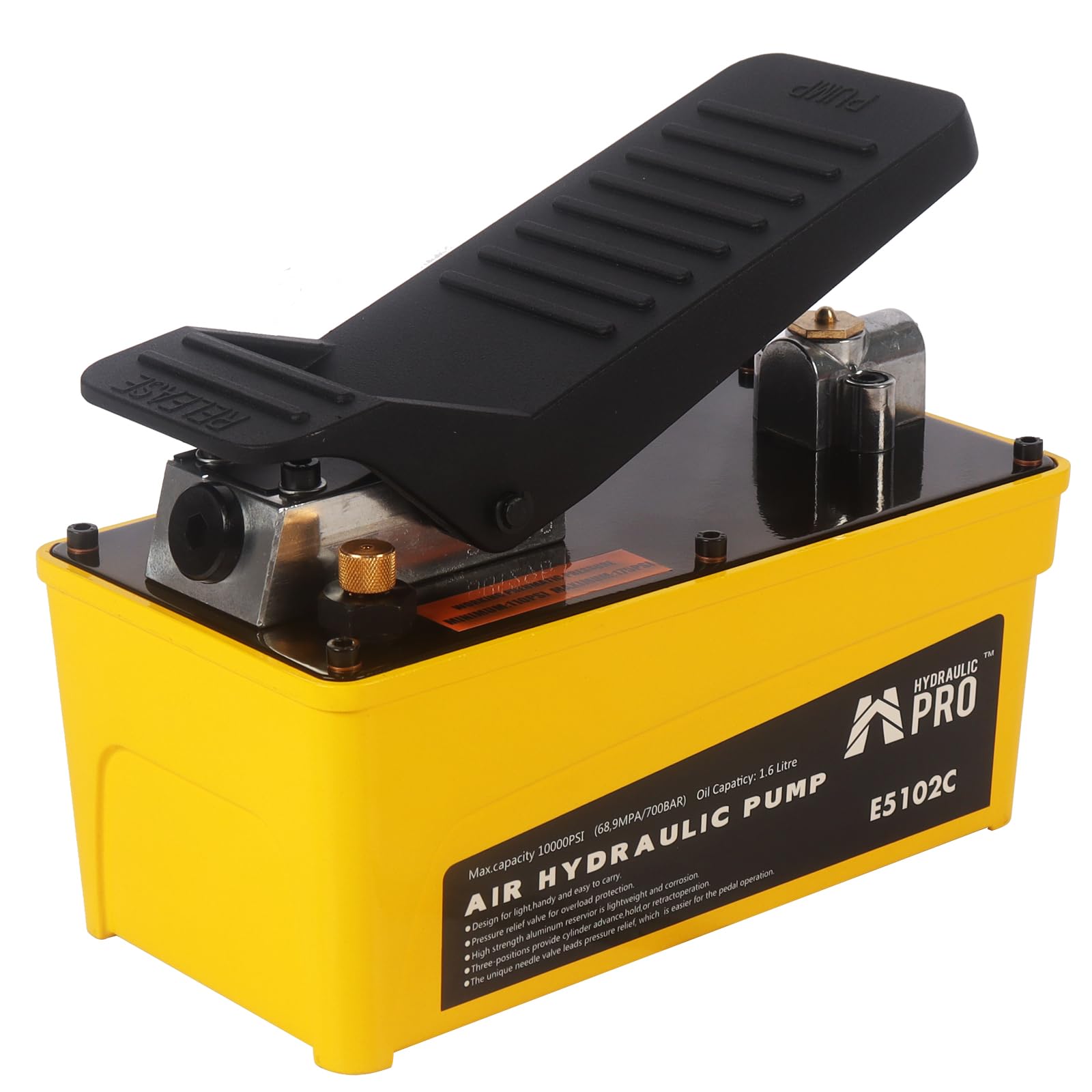 HYDRAULIC PRO 10,000 PSI Air Hydraulic Pump, 1.6L Reservoir, NPT 3/8" Oil Outlet, NPT 1/4" Inlet ...