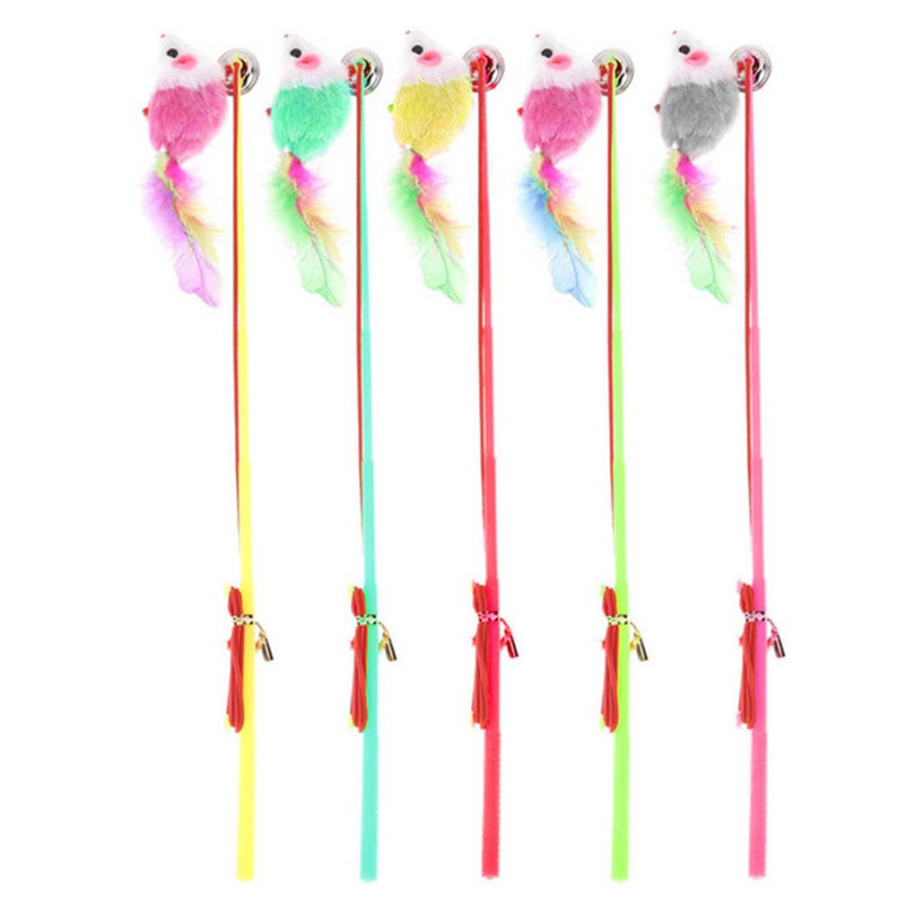 CHIC*MALL Pet Fun Cat Toy Fishing Rod Type Feather Stick Cat ...