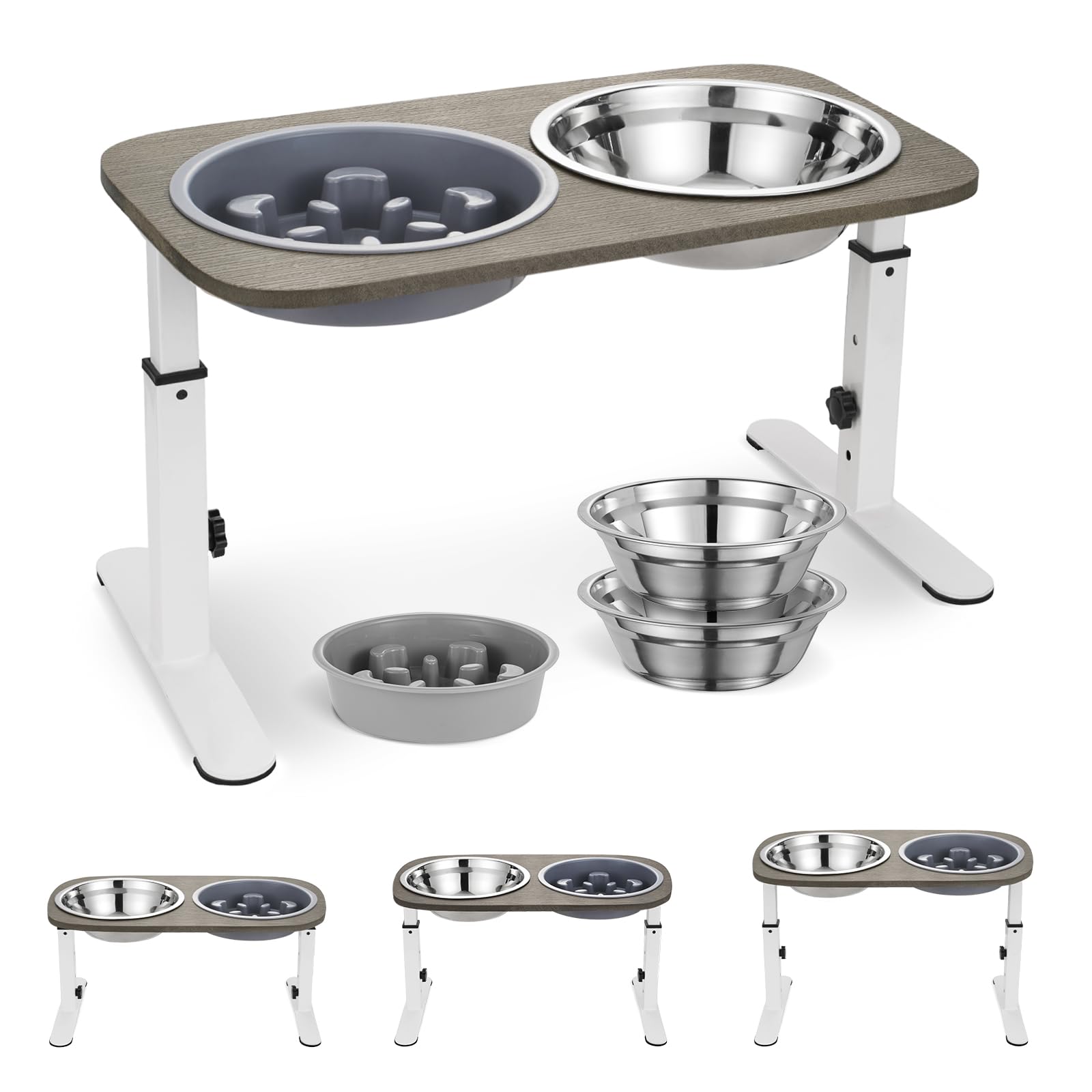 Veehoo Elevated Dog Bowls - Adjustable Raised Dog Bowl Stand with Slow ...