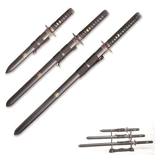3pc Set Japanese Nija Sword with Display Stand,Iaido Katana Engraved ...