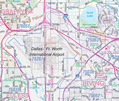 Dallas-Ft. Worth-Arlington Metroplex Wall Map (58"x44") W/Zip Codes ...