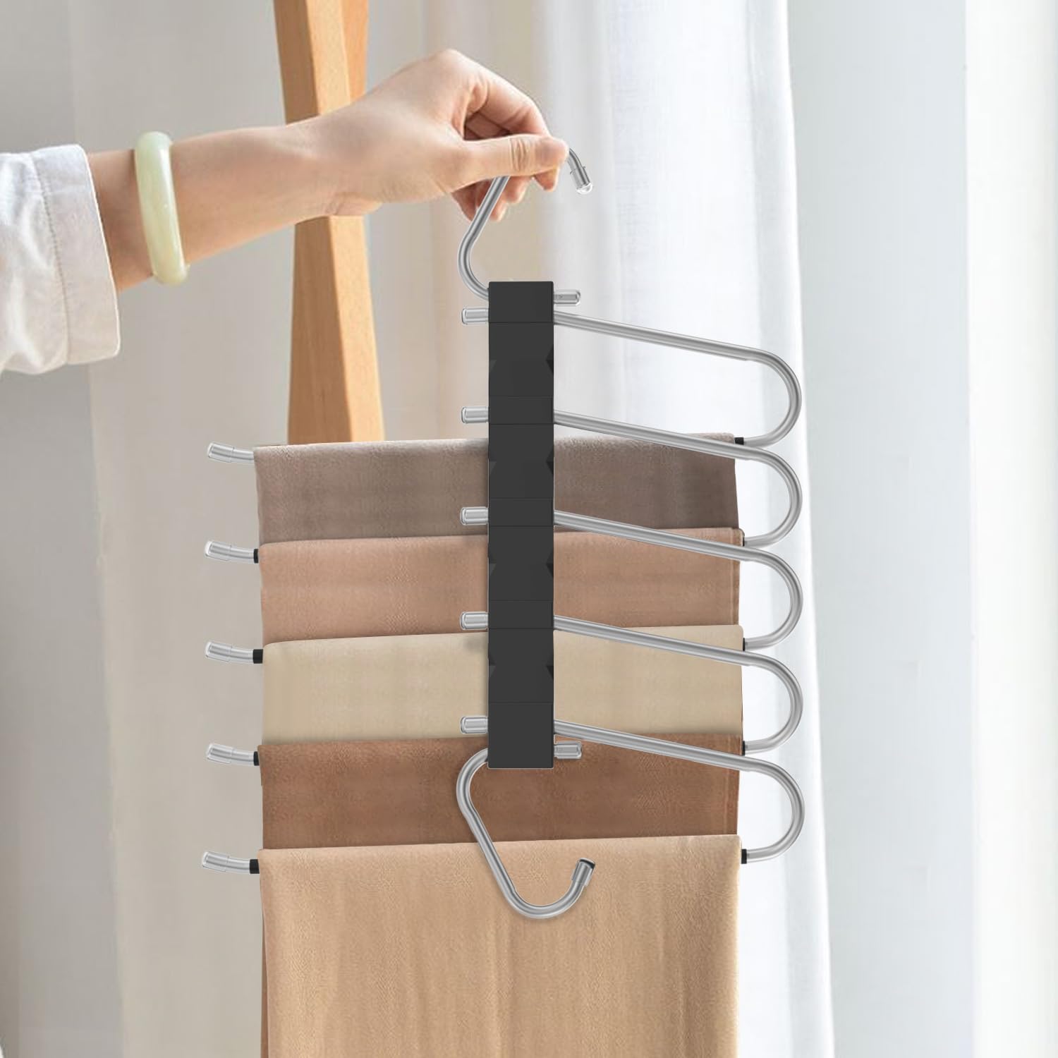 Pants Hangers Space Saving - Closet Organizer and Storage Jean Hangers ...