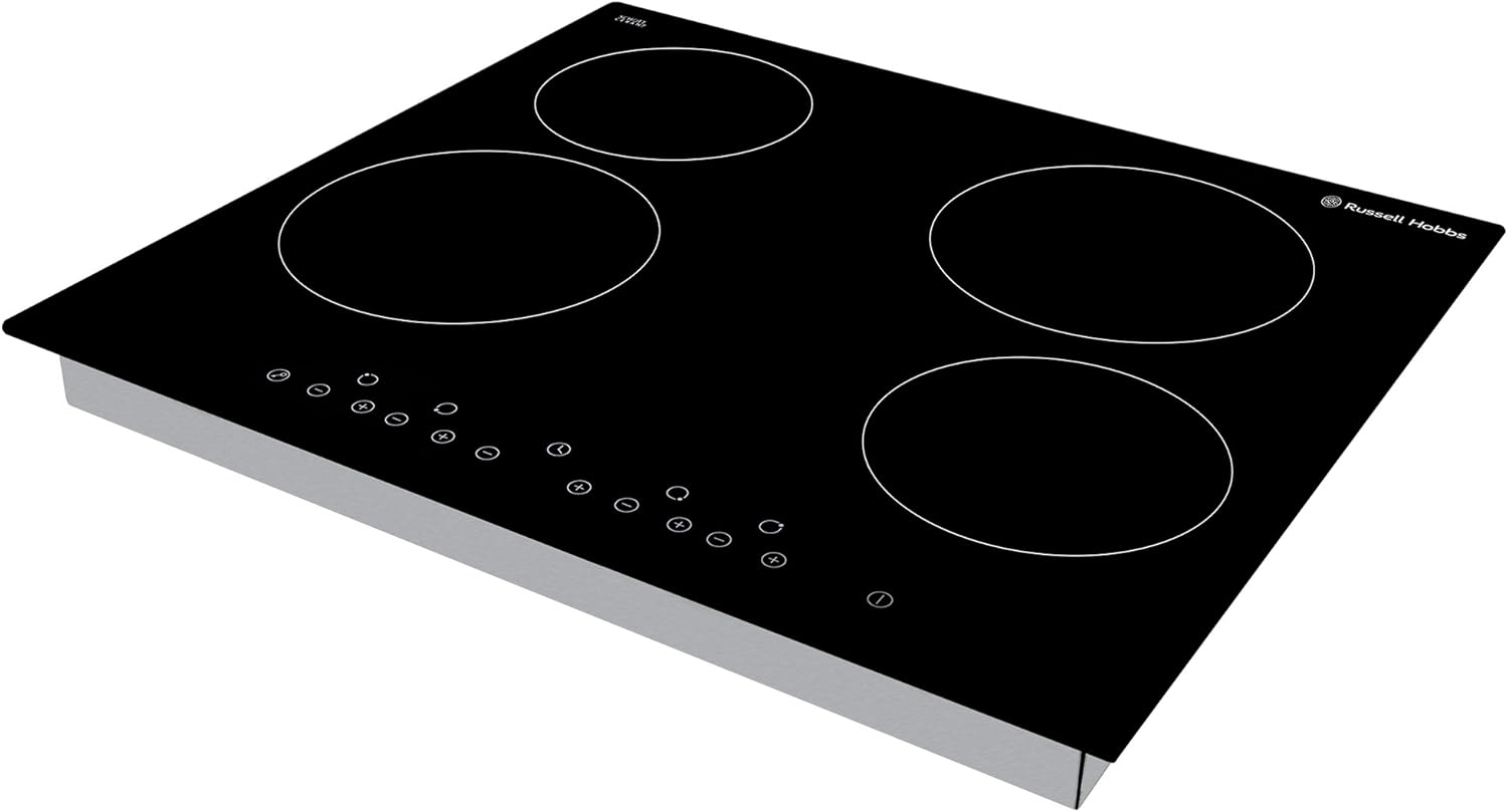 Russell Hobbs RH60EH402B Black Glass 59cm Wide, 4 Zone Electric Hob ...