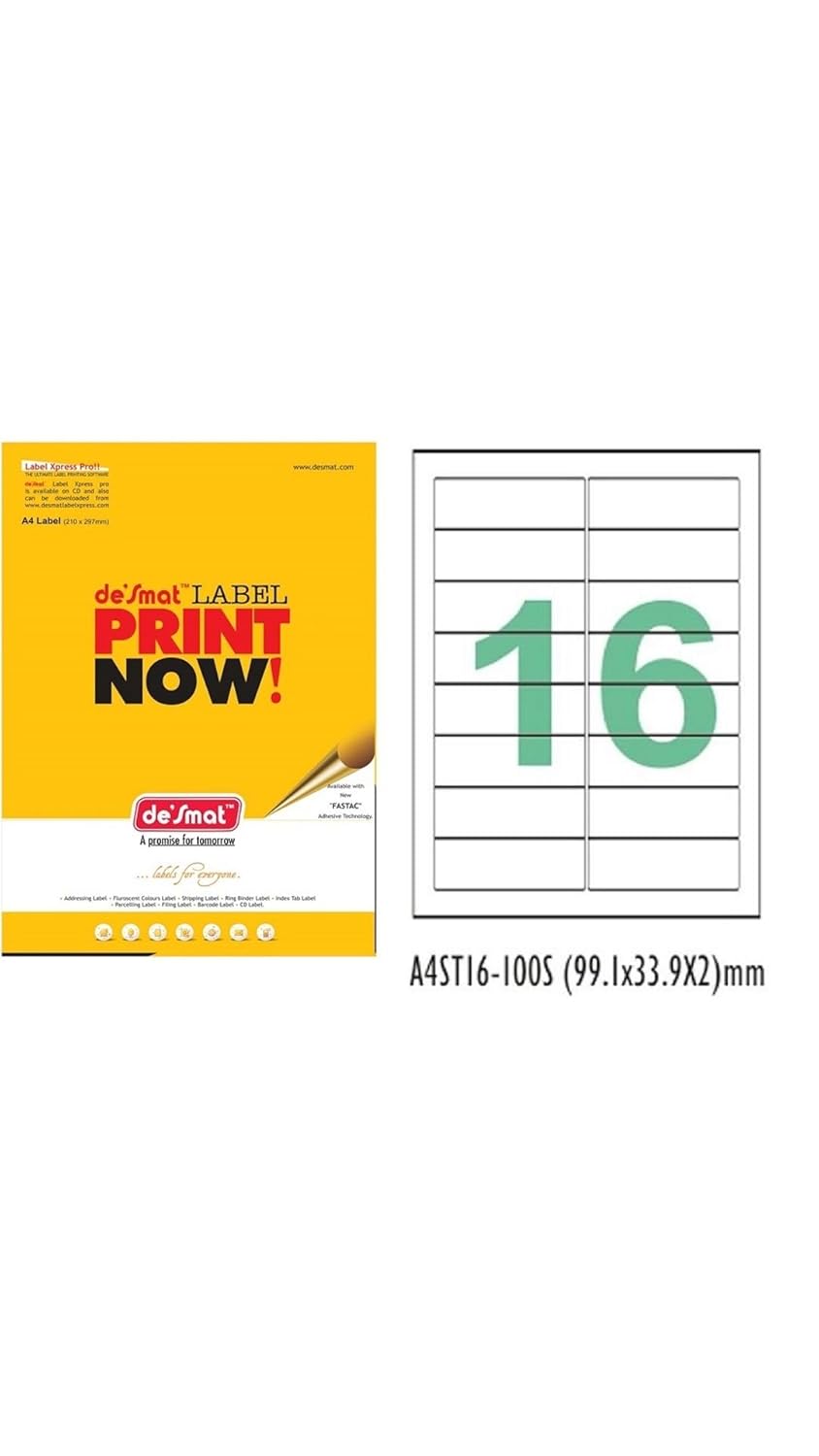 Desmat A4 Size Paper Labels For Laser Inkjet Copiers 16 Label Sheet 