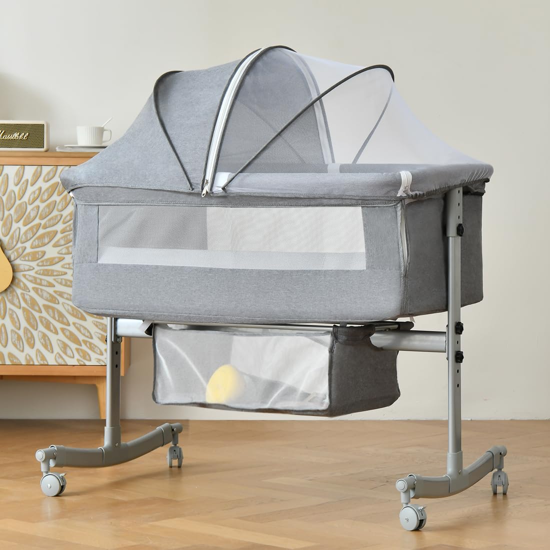 Bedside Crib for Baby, 3 in 1 Bassinet with Large Curvature Cradle ...