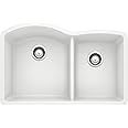 BLANCO, White 440180 DIAMOND SILGRANIT 60/40 Double Bowl Undermount ...