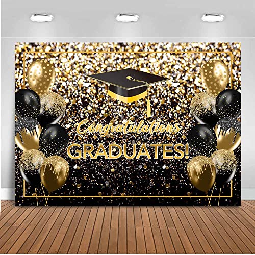 Mocsicka Graduation Backdrop 7x5ft Black and Gold Glitter Class of 2022 ...