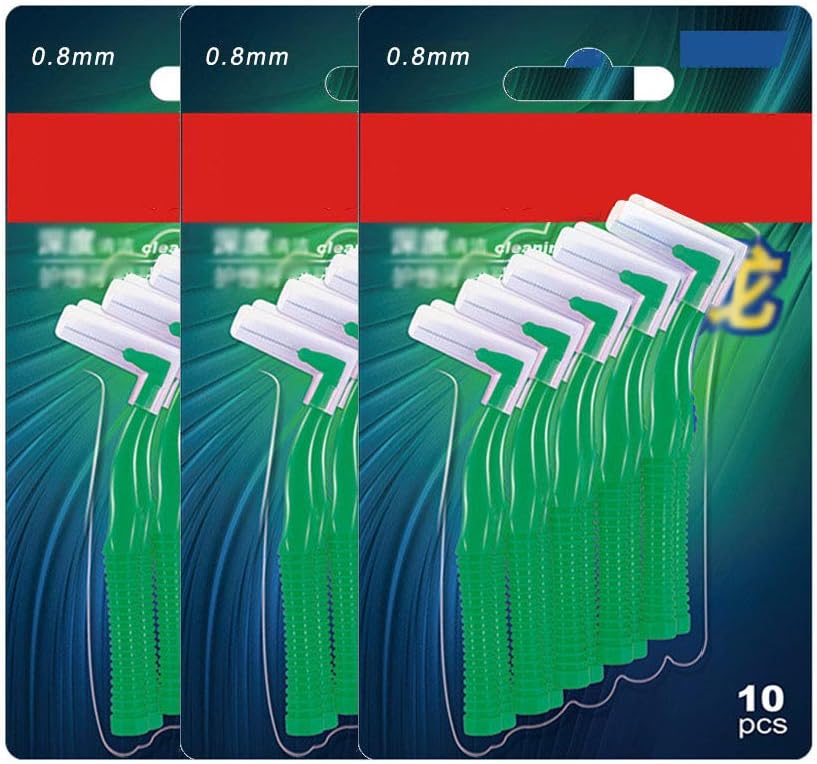 30PCS Interdental Brushes with Long Handle and Angled Neck Floss Sticks ...