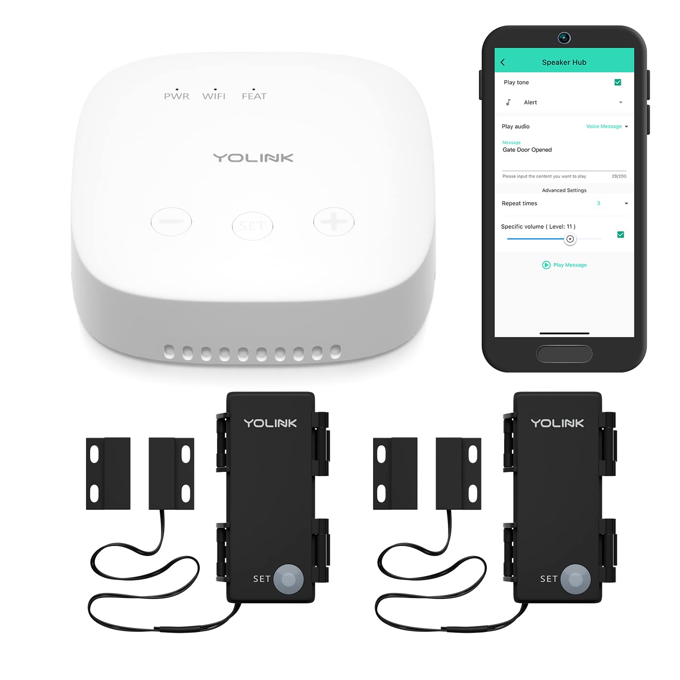 YoLink LoRa Smart Outdoor Contact Sensor & SpeakerHub Starter Kit: SpeakerHub Audio hub, (2 ...