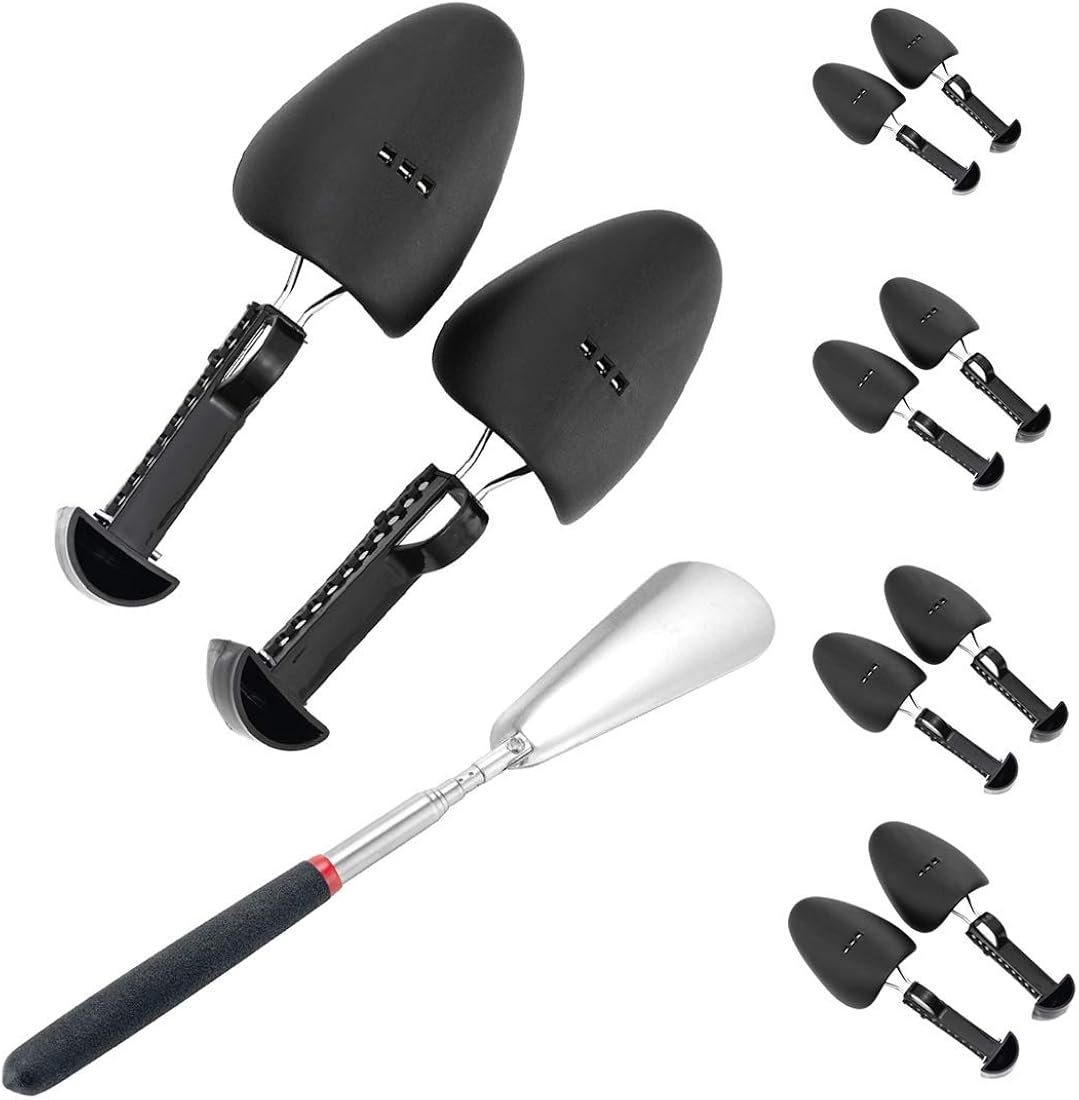 5 Pairs Plastic Shoe Tree, with 1Pcs Metal Long Handled Telescopic Shoe ...