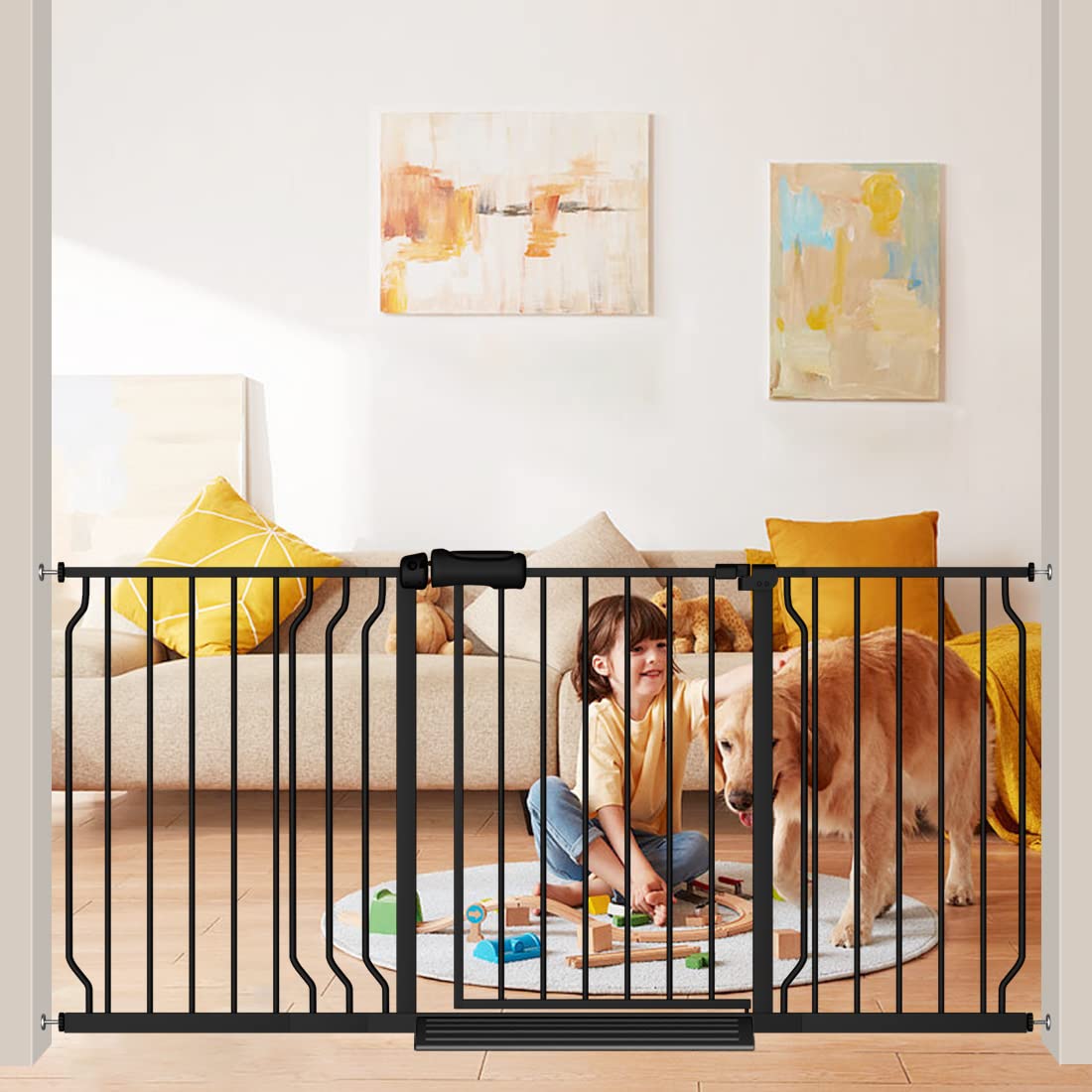 Flower Frail Extra Wide Baby Gate Black 62-67 Inch Wide Pressure ...