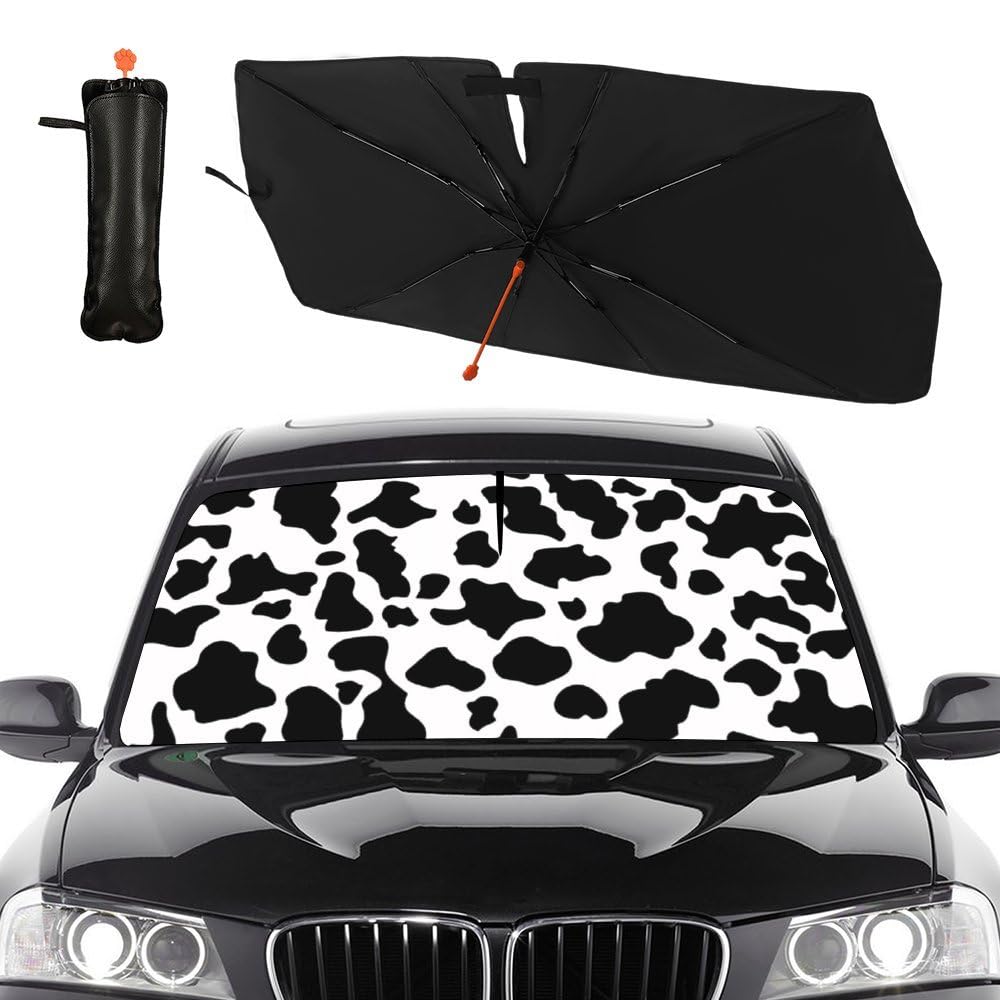 Socira Cow Print Windshield Sun Shade Umbrella Foldable Cow Sunshade ...