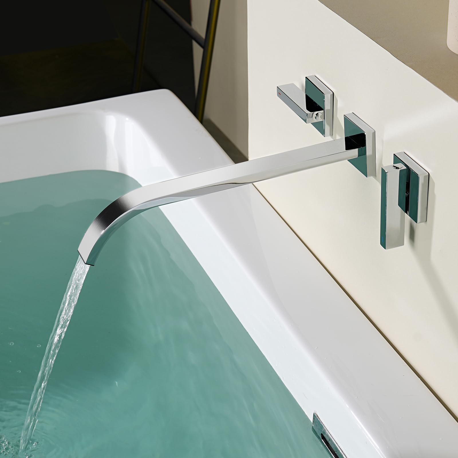 Modern Chrome Wall Mount Bathtub Faucet Solid Brass,AUU Double Handle ...