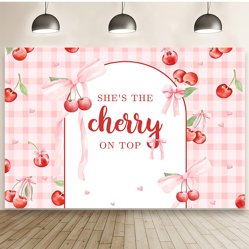 MEHOFOND 7x5ft She's The Cherry on Top Baby Shower Backdrop for Girl ...
