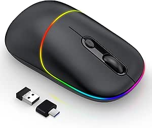 Amazon.com: LED Wireless Mouse, RAPIQUE Rechargeable Silent RGB Light ...