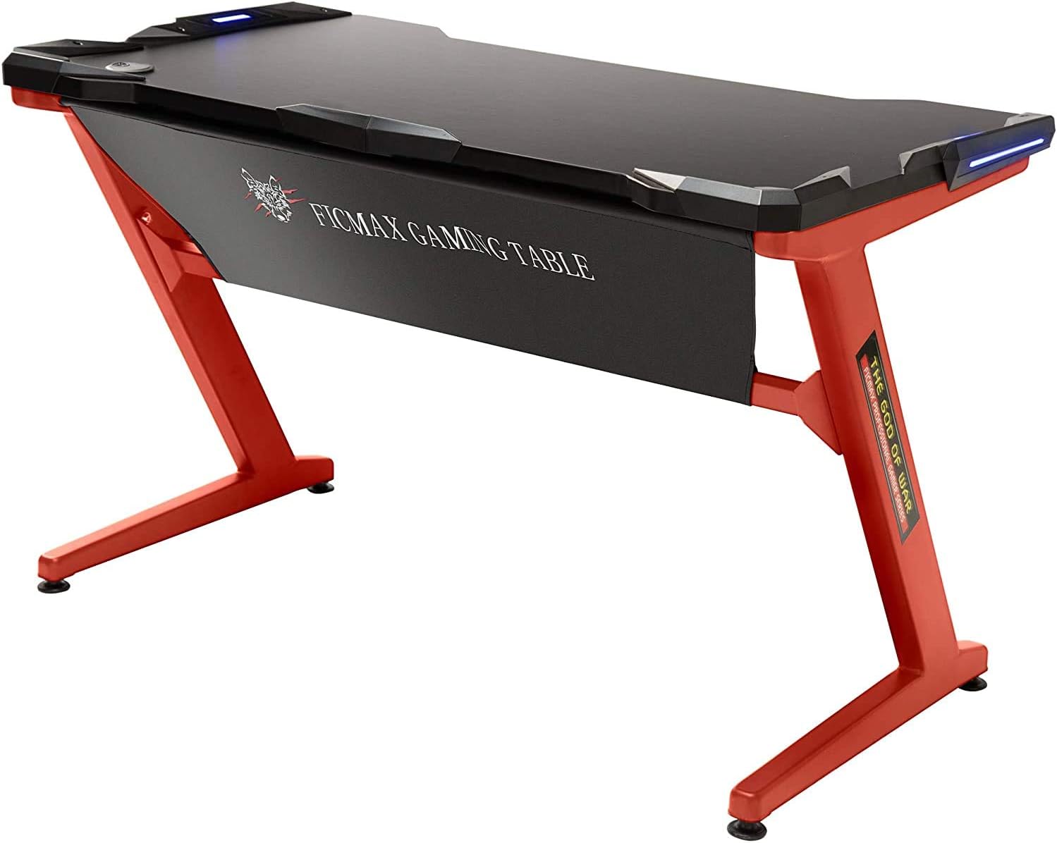 Ficmax Computer Gaming Desk Z Leg Gaming Desk with LED Light Ergonomic ...