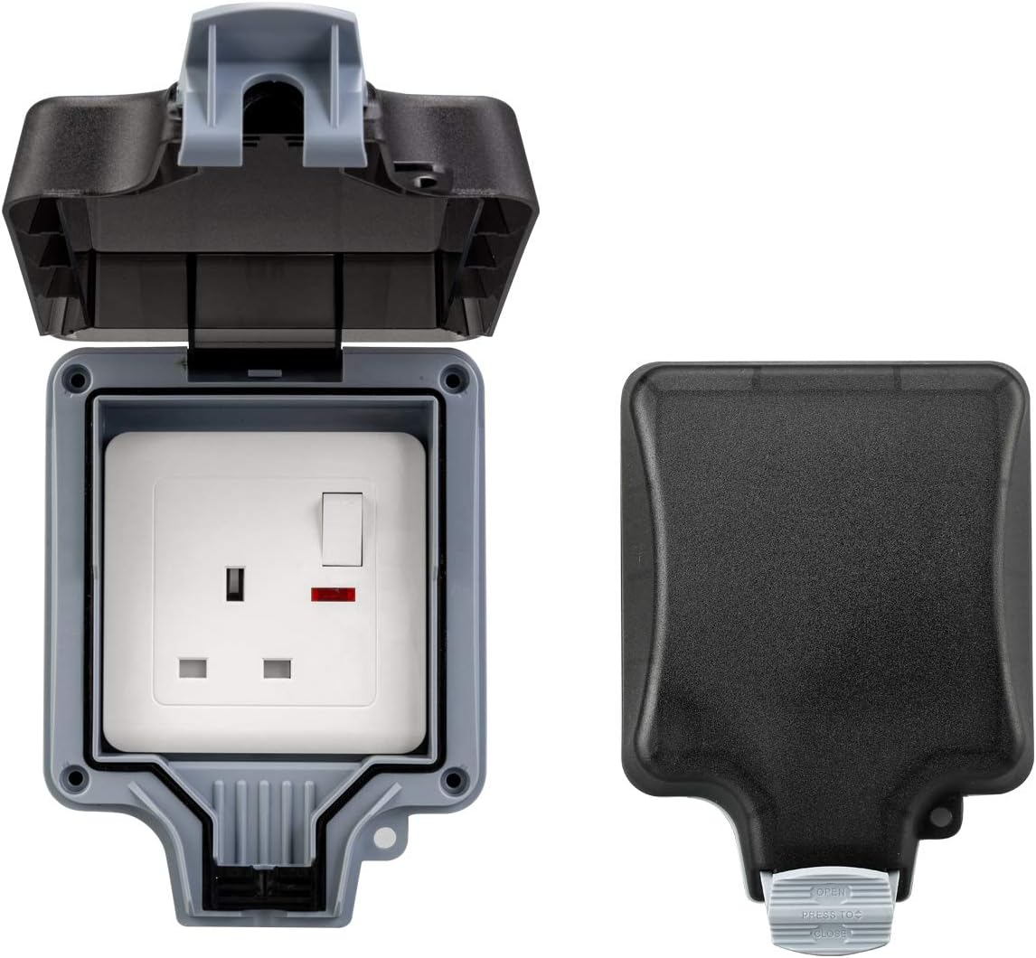 HerePow Weatherproof Outdoor Switch & Socket, 13A Outdoor Socket for ...