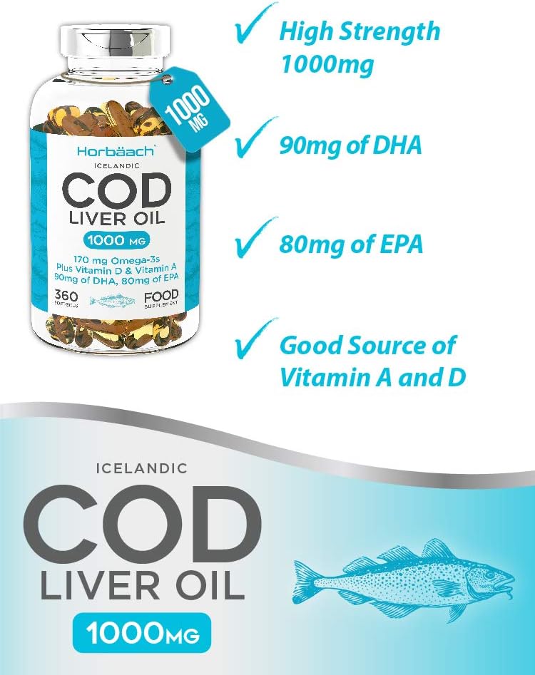 COD Liver Oil 1,000mg | 360 Softgel Capsules | High Strength Fish Oil ...