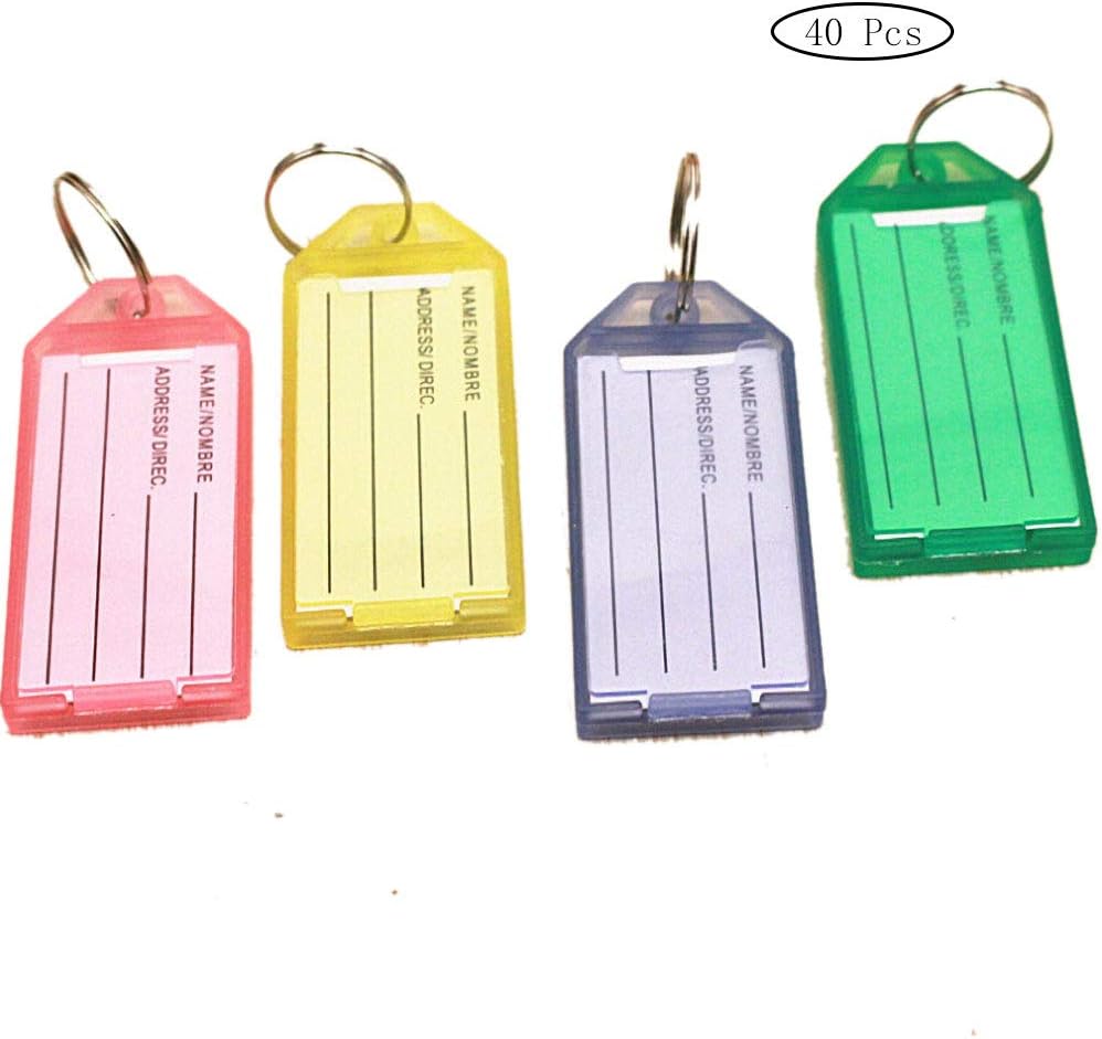40PCS Key ID Label Tags Color Keyring Holder Tags with Label Window ...