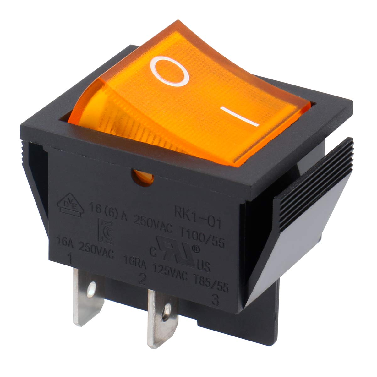 Heschen Rocker Switch ON-OFF DPST 4 Terminals Yellow light 16A 250VAC ...