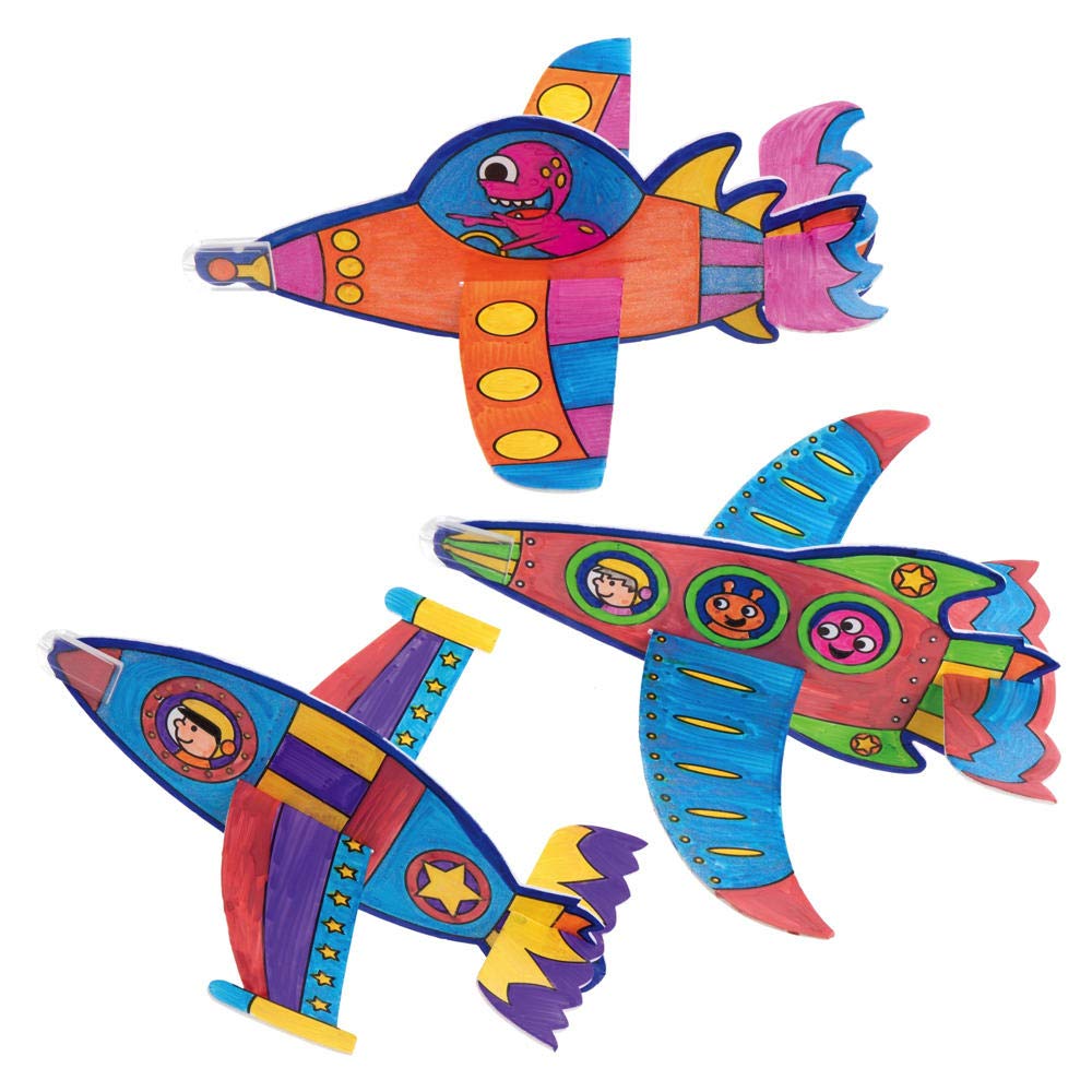 Baker Ross AX176 Make Your Own Rocket Flying Gliders – Pack of 10, Arts and Crafts for Kids to ...